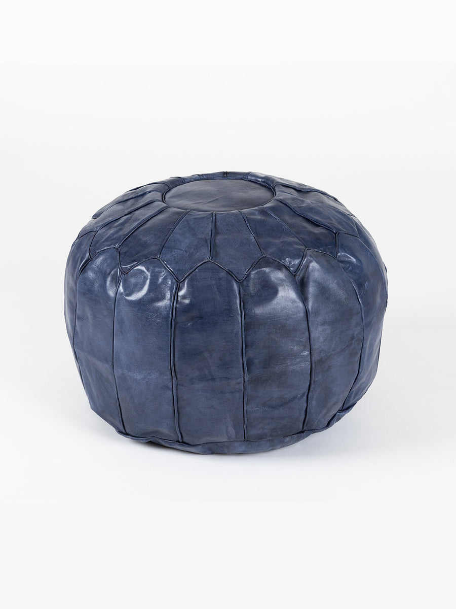 Moroccan Leather Pouffe, Denim Blue – Boho Sahara Ltd